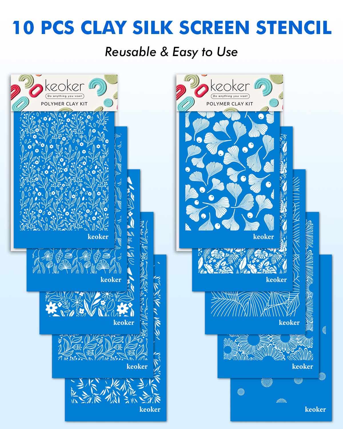 KEOKER Floral Silk Screen Stencils for Polymer Clay, 10 PCS Silk Screen for Jewelry Clay Earrings Decoration, Each 5.5" X 3.5" (10PC)