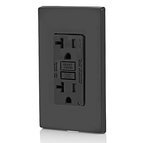 Leviton GFTR2-E Self-Test SmartlockPro Slim GFCI Tamper-Resistant Receptacle with LED Indicator, Wallplate Included, 20-Amp, Black