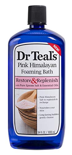 Dr. Teals Pink Himalayan Foam Bath & Soak Mothers Day Gift Set (2 Pack, 82oz Total) - Restore & Replenish Pink Himalayan Salt Blended with Pure Epsom Salt - 3lb Soak, 34oz Foam Bath - at Home Spa Kit
