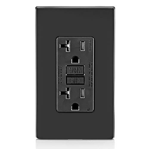 Leviton GFTR2-E Self-Test SmartlockPro Slim GFCI Tamper-Resistant Receptacle with LED Indicator, Wallplate Included, 20-Amp, Black