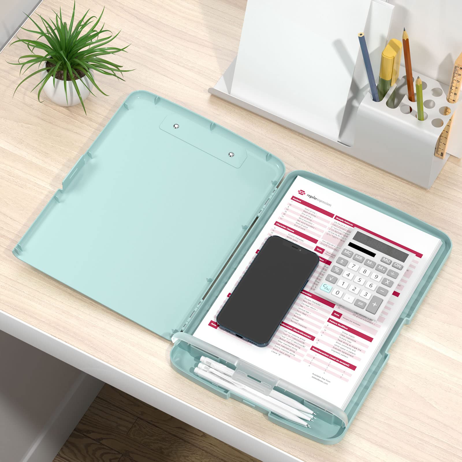 Rimilak Plastic Clipboard with Storage, High Capacity Nursing Clipboards with Pen Holder, Slim Clipboard Storage Box with Heavy Duty Clips, Clipboard Folder Side-Opening, Dark Green