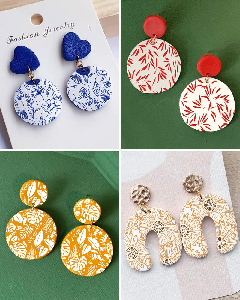 KEOKER Floral Silk Screen Stencils for Polymer Clay, 10 PCS Silk Screen for Jewelry Clay Earrings Decoration, Each 5.5" X 3.5" (10PC)