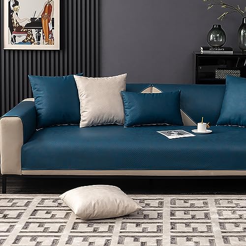 LIANGLAOI Faux PU Leather Sofa Cover for 1 2 3 4 Seater,Waterproof Non-Slip Sectional Couch Cover,L Shaped Sofa Slipcover for Dogs Pets Children Furniture Protector-Blue,1pc-45x45cm/Pillowcase