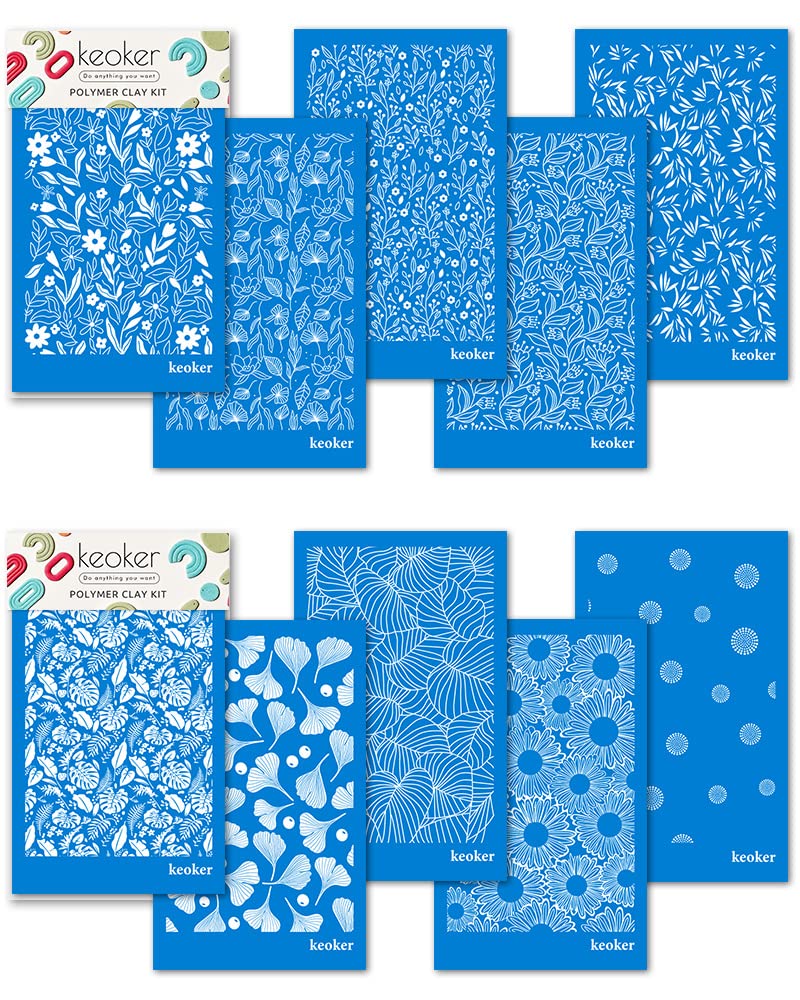 KEOKER Floral Silk Screen Stencils for Polymer Clay, 10 PCS Silk Screen for Jewelry Clay Earrings Decoration, Each 5.5" X 3.5" (10PC)