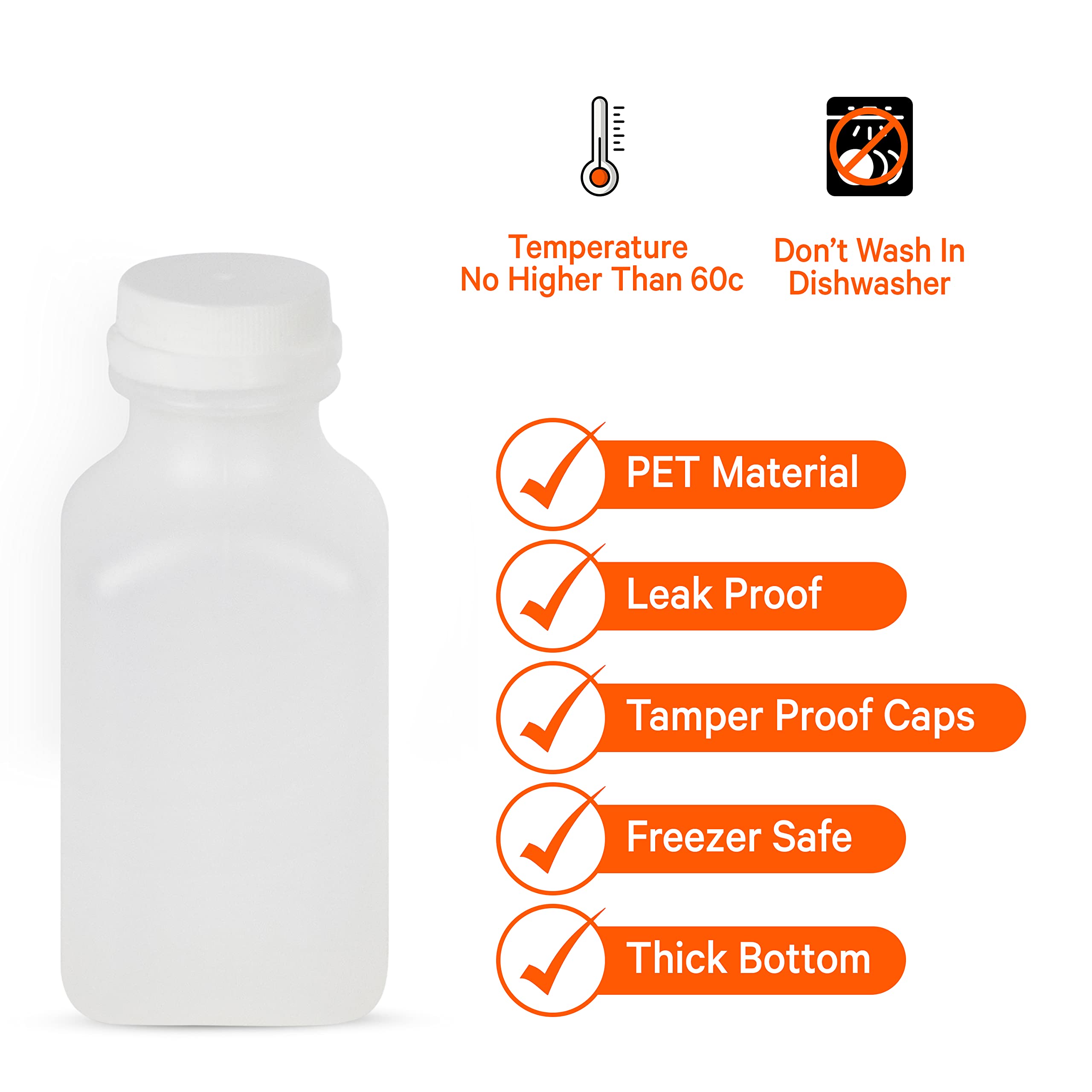 CUNTAIN juice bottles – Set of 6 HDPE Plastic Juice Bottles with Caps – 12 oz Empty Containers for Beverages, Water, Juice – Leakproof Plastic Containers with Lids, Bottles for Juice