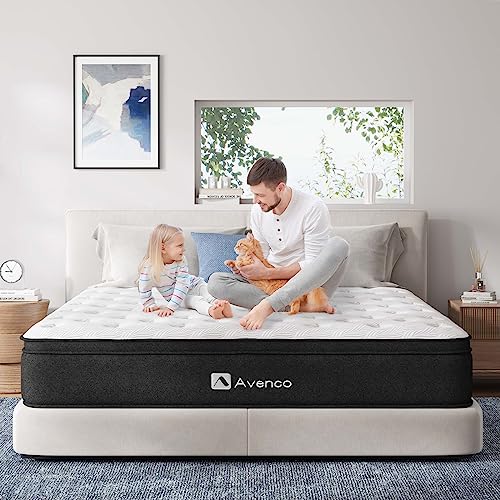 Avenco Queen Mattress, 12 Inch Hybrid Mattress with Comfort Foam, Gel Memory Foam and Individually Pocket Innerspring Queen Size Mattress for Motion Isolation & Edge Support, CertiPUR-US Certified
