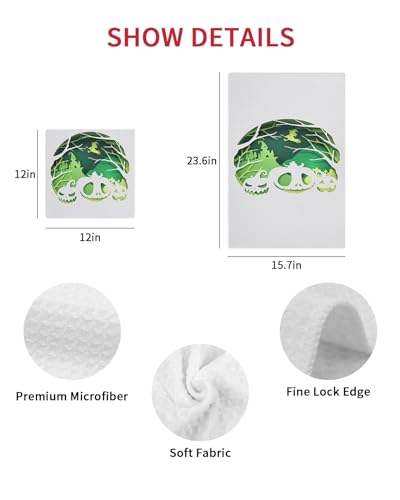 Hokiten Halloween Waffle Kitchen Towels Dishcloths, Green Ombre Pumpkins Castle Witch Absorbent Dish Towels | Hand Towels for Bathroom/Bar, 12 x 12 Inch, 2 Pcs