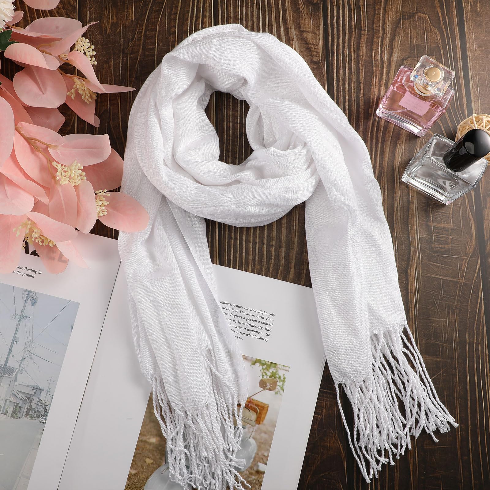 Suhine Blank White Bikini Cover up Wraps to Tie Dye, Full Cotton Summer Scarf Tie Dye Fabric(6 Pcs, Tassel)