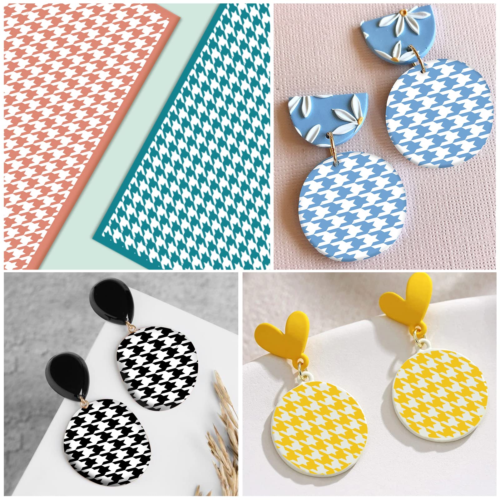 BABORUI Silk Screen Stencils for Polymer Clay, 3Pcs Reusable Silk Screen Stencils with 2Pcs Clay Scraper for Polymer Clay Cutters Clay Earring Jewelry Making Kit