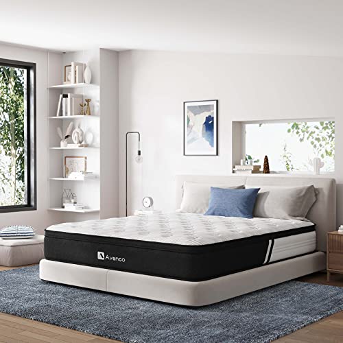 Avenco Queen Mattress, 12 Inch Hybrid Mattress with Comfort Foam, Gel Memory Foam and Individually Pocket Innerspring Queen Size Mattress for Motion Isolation & Edge Support, CertiPUR-US Certified