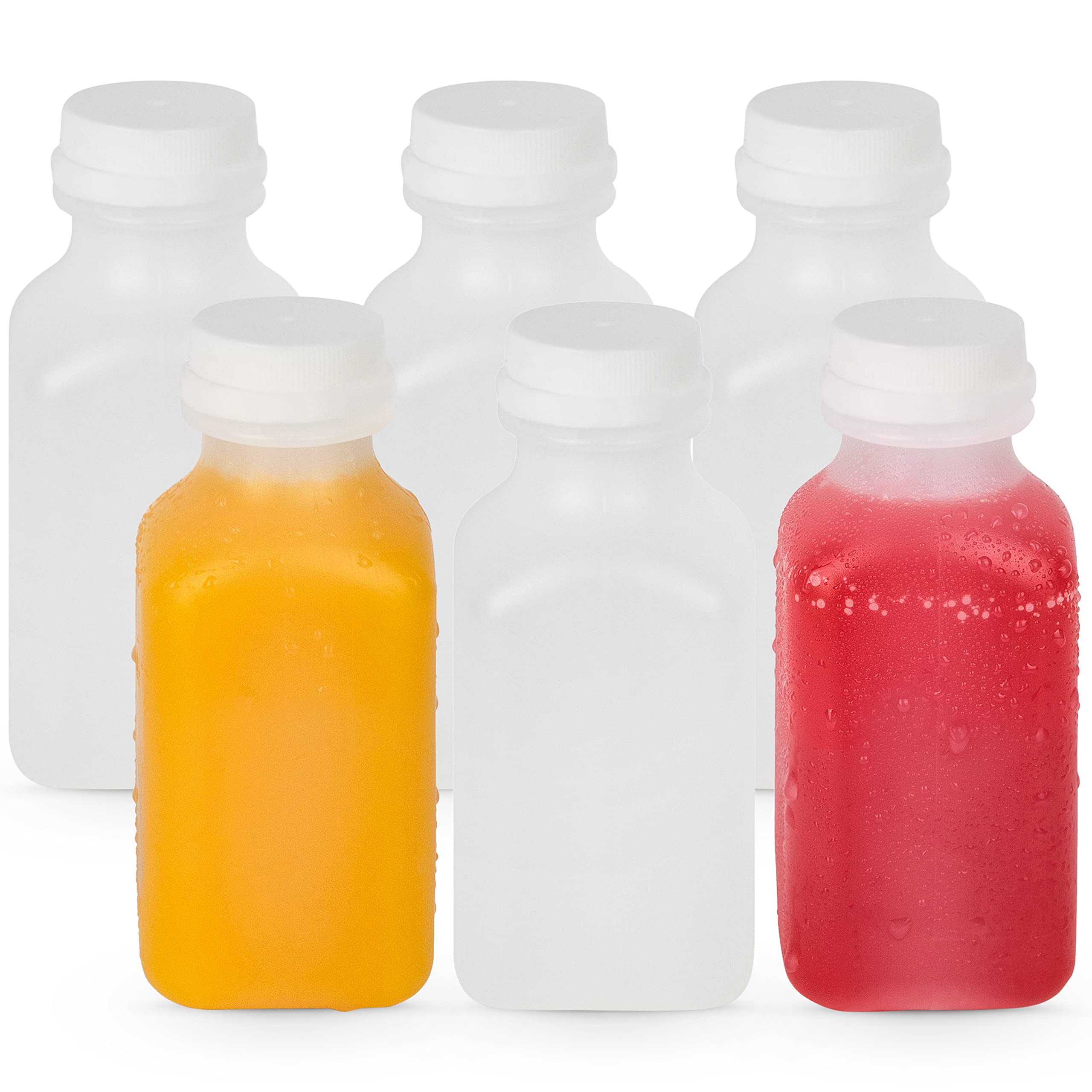 CUNTAIN juice bottles â Set of 6 HDPE Plastic Juice Bottles with Caps â 12 oz Empty Containers for Beverages, Water, Juice â Leakproof Plastic Containers with Lids, Bottles for Juice