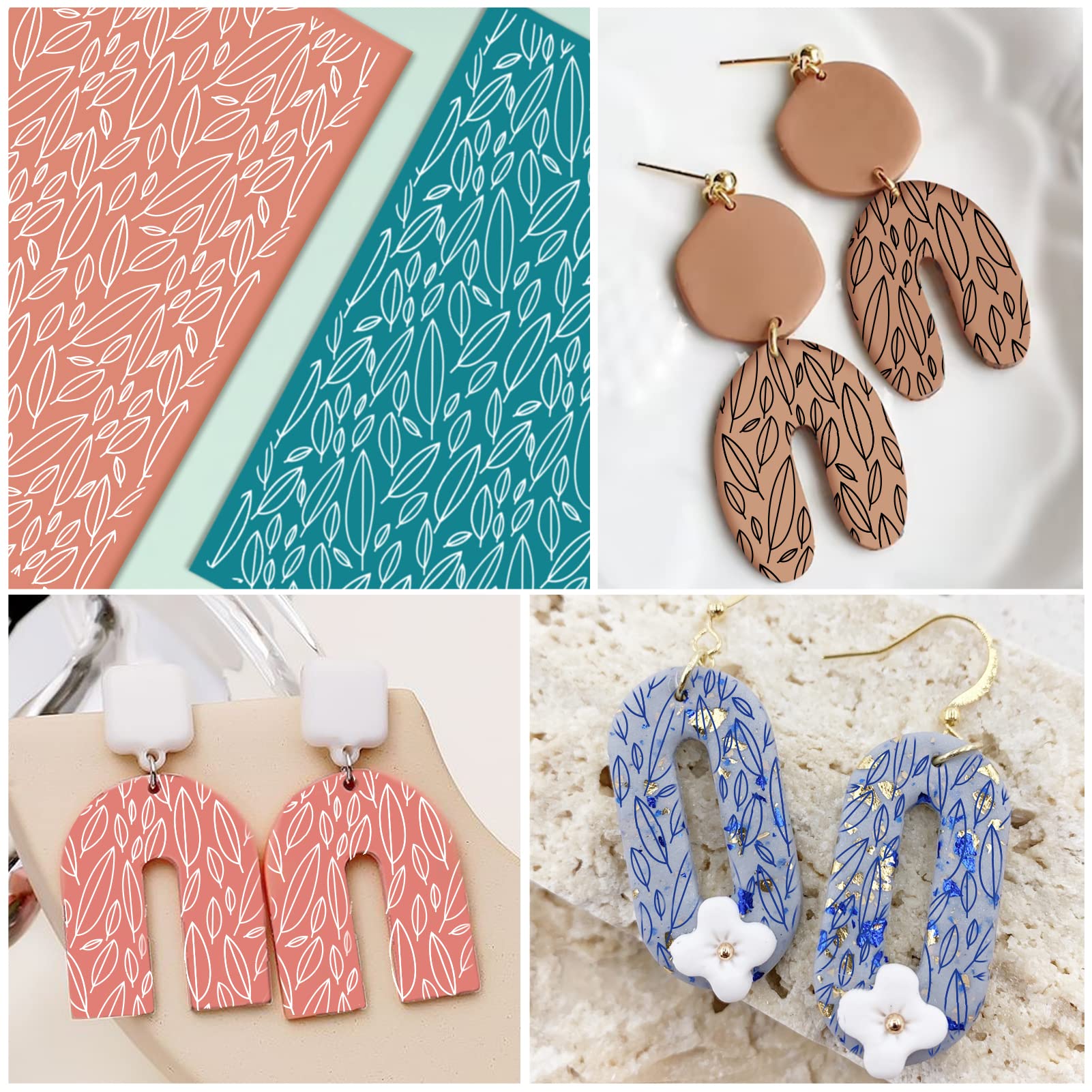 BABORUI Silk Screen Stencils for Polymer Clay, 3Pcs Reusable Silk Screen Stencils with 2Pcs Clay Scraper for Polymer Clay Cutters Clay Earring Jewelry Making Kit