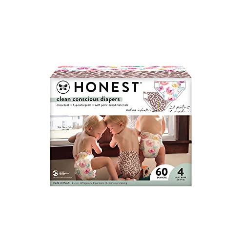 The Honest Company Clean Conscious Diapers | Plant-Based, Sustainable | Wild Thang + Rose Blossom | Club Box, Size 4 (22-37 lbs), 30 Count(Pack of 2)