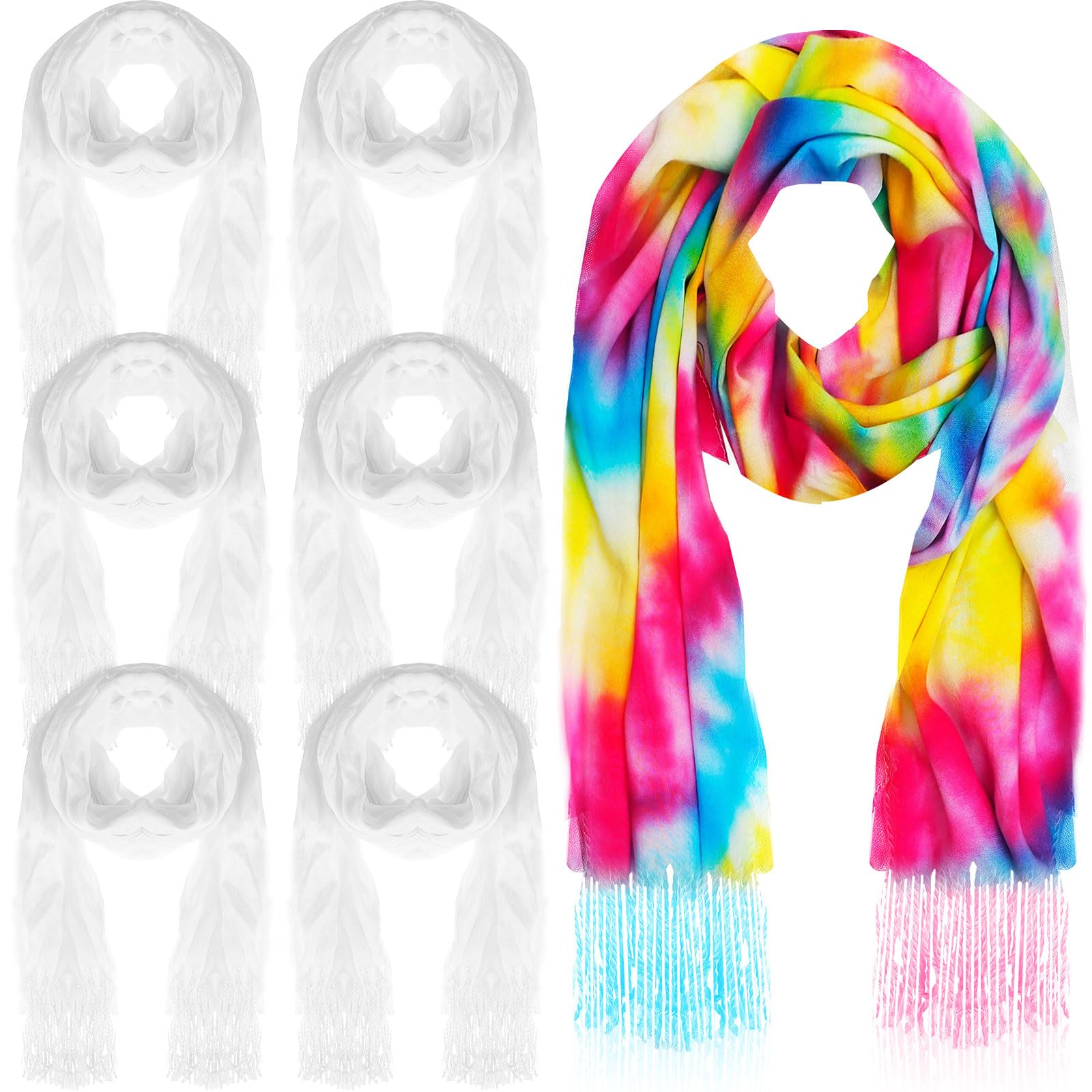 Suhine Blank White Bikini Cover up Wraps to Tie Dye, Full Cotton Summer Scarf Tie Dye Fabric(6 Pcs, Tassel)
