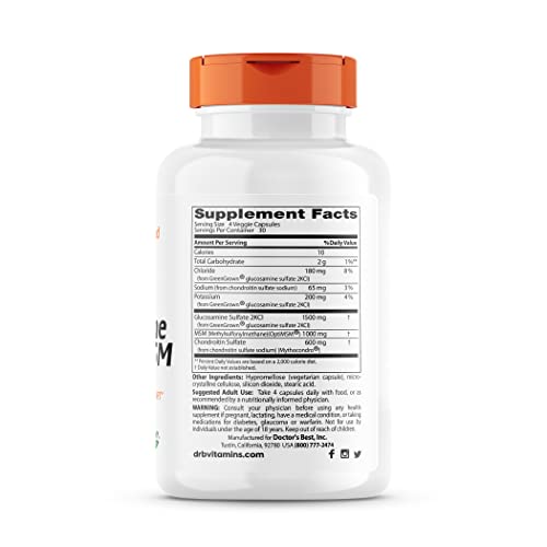 Doctor's Best Vegan Glucosamine Chondroitin MSM, Joint Health, Hair, Skin & Nails