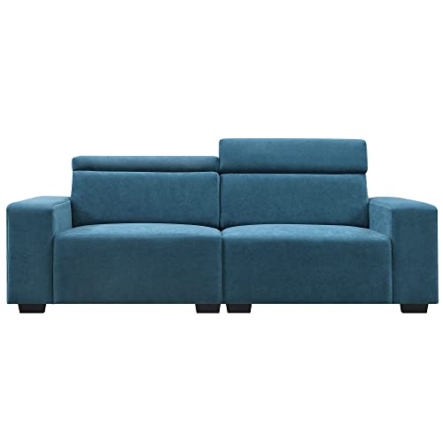 Bellemave Upholstered Sofa Couch 2-Seater Sectional Sofa Couch Velvet Loveseat with Multi-Angle Adjustable Headrest, Spacious and Comfortable for Living Room, Apartment, Office (Light Blue)