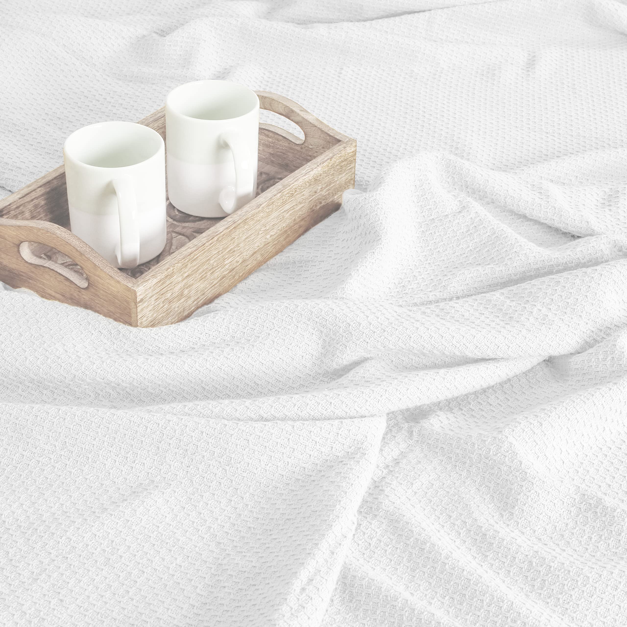 BOUTIQUO 100% Cotton Bed Blanket, Breathable Thermal Blanket Twin Size, Soft Honeycomb Waffle Blanket 60"x90", Cotton Bed Blanket, Perfect for Layering Any Bed for All Season, White