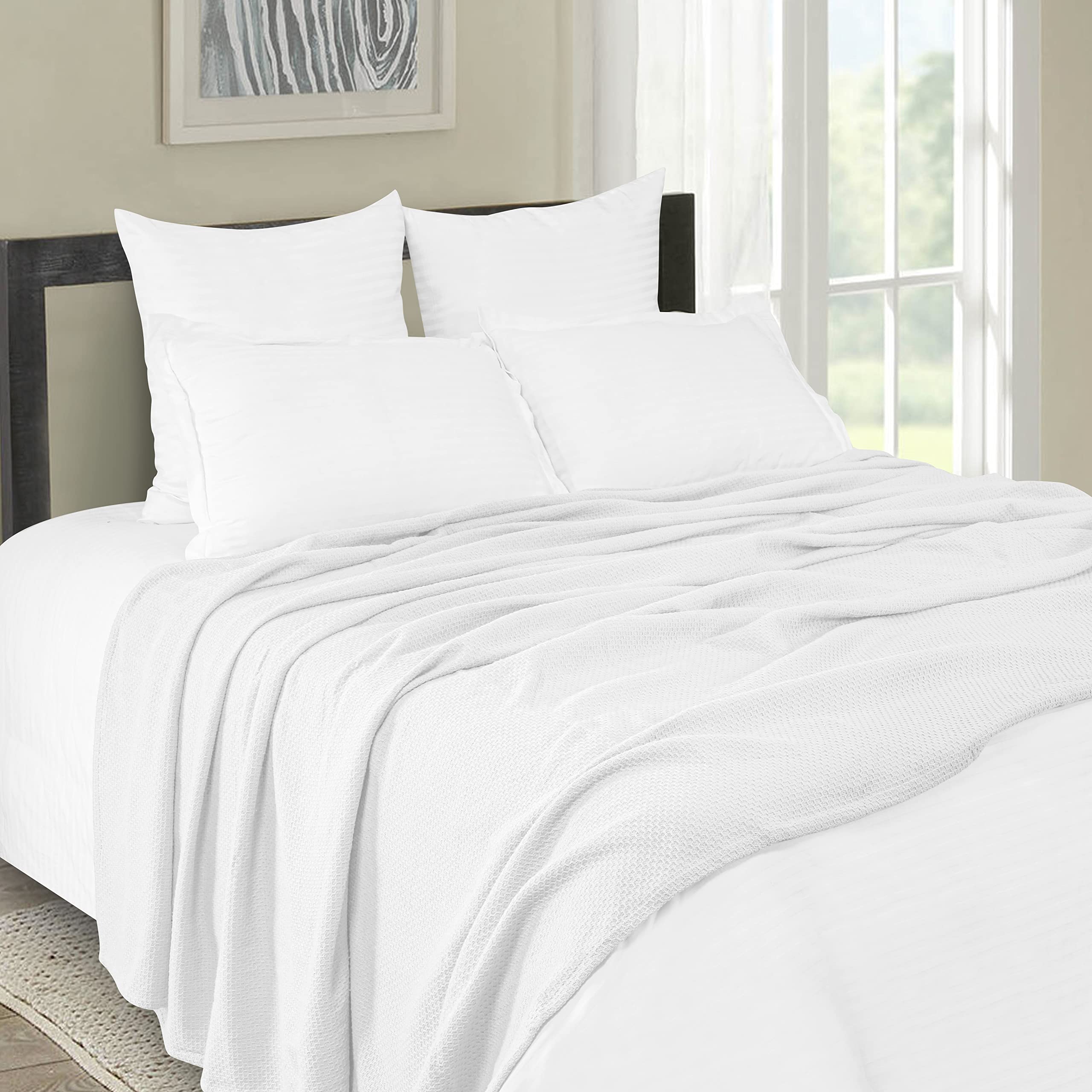 BOUTIQUO 100% Cotton Bed Blanket, Breathable Thermal Blanket Twin Size, Soft Honeycomb Waffle Blanket 60"x90", Cotton Bed Blanket, Perfect for Layering Any Bed for All Season, White