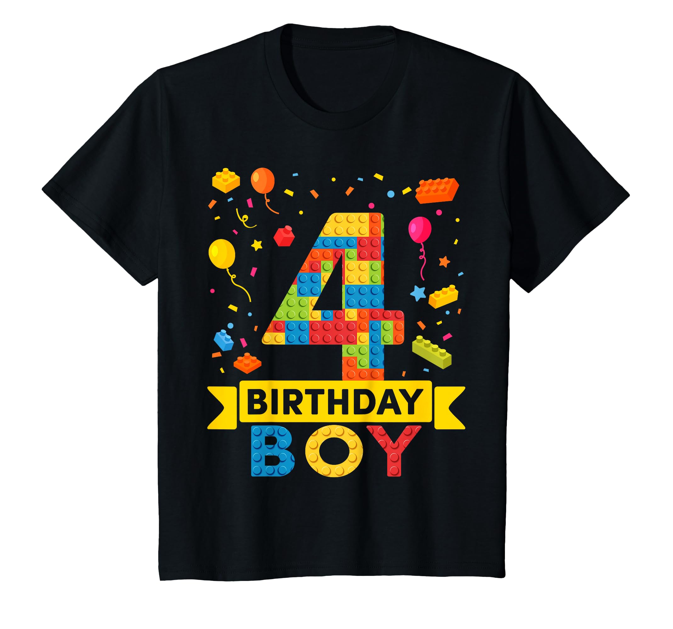 Kids 4 Year Old Building Blocks 4th Birthday Boy T-Shirt