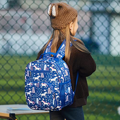 Telena Kids Backpack for Boys Girls, Cute Water Resistant Toddler Preschool Bag with Adjustable Padded Straps, Blue Unicorn
