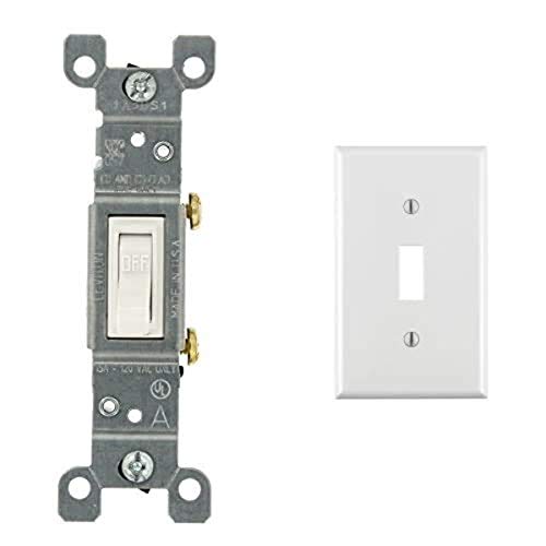 Leviton 1451-2WM 15 Amp, 120 Volt, Toggle Framed Single-Pole Ac Quiet Switch, Residential Grade, Grounding, 10-Pack, White and 10 of Leviton 80701-W, 1 Gang 1-pack, White