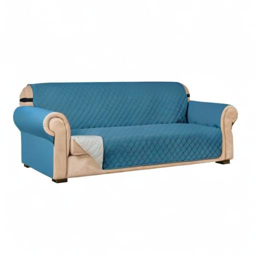 SUBRTEX Sofa Slipcover Reversible Sofa Cover Couch Cover Quilted Slipcover Furniture Protector with Elastic Straps Covers for Living Room Washable Slip Cover for Pets(Oversize Sofa, Blue)