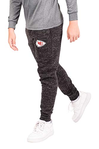 Ultra Game NFL Kansas City Chiefs Boys Extra Soft Black Snow Fleece Jogger Sweatpants, Black Snow, 18/20