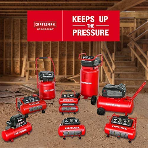 Craftsman Air Compressor, 10 Gallon Peak 1.8 Horsepower Oil-free Compressor, Max 150 PSI, Vertical Compressor Air Tools, Model: CMXECXA0331042, Red