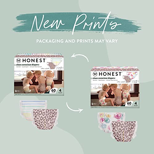 The Honest Company Clean Conscious Diapers | Plant-Based, Sustainable | Wild Thang + Rose Blossom | Club Box, Size 4 (22-37 lbs), 30 Count(Pack of 2)
