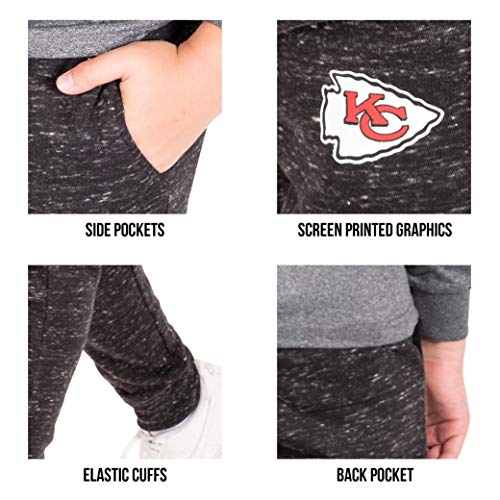 Ultra Game NFL Kansas City Chiefs Boys Extra Soft Black Snow Fleece Jogger Sweatpants, Black Snow, 18/20