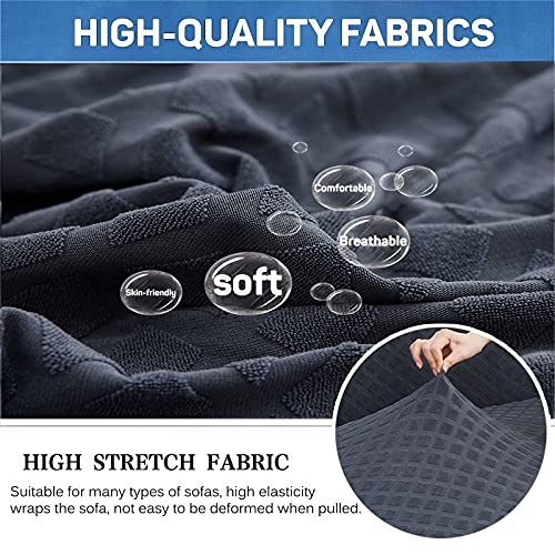 Checks Stretch Sofa Slipcover, Thick Sectional Couch Covers Elastic Bottom Removable L-Shaped Sofa Covers for Pets Cat Dog-Blue A-3 Seater+4 Seater