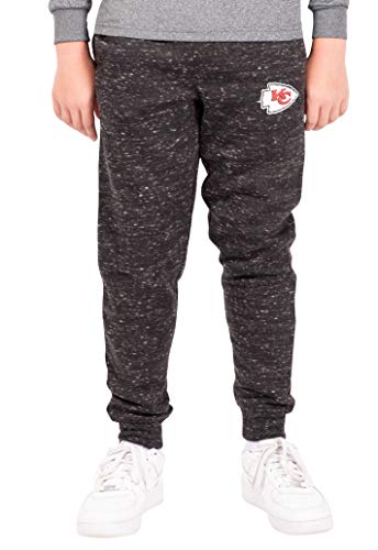 Ultra Game NFL Kansas City Chiefs Boys Extra Soft Black Snow Fleece Jogger Sweatpants, Black Snow, 18/20
