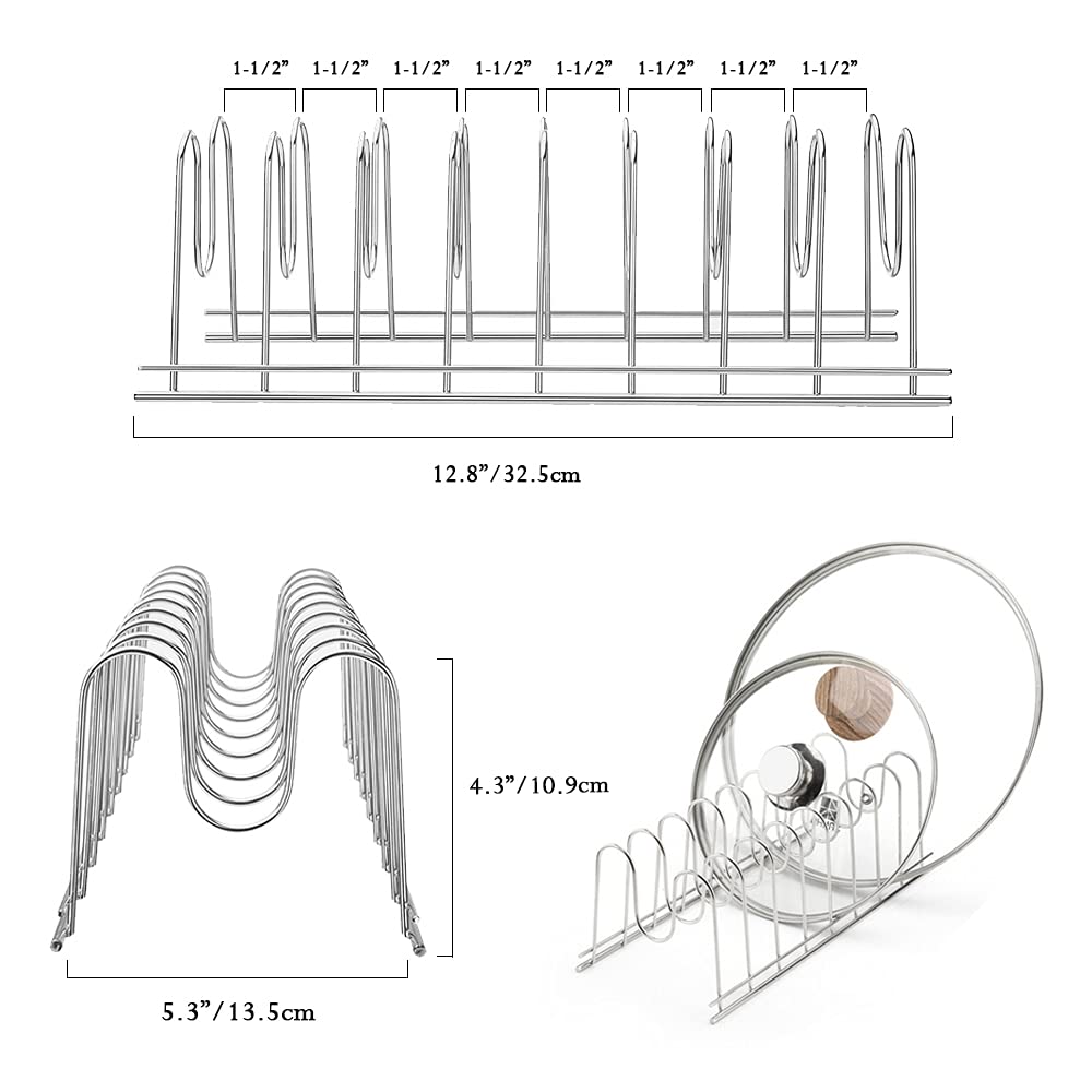 SANNO Pan pot Lid Holder Rack Kitchen Lid Organizer for Plates, Cutting Boards Bakeware, Cooling Racks, Pots & Pans, Serving Trays,stainless steel pack of 2