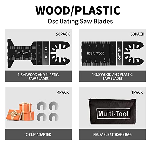Oscillating Tool Blades LEILUO 100 Pack Wood Multitool Blades Kit Packed by Storage Bag Fit DeWalt Milwaukee Makita Ryobi and More