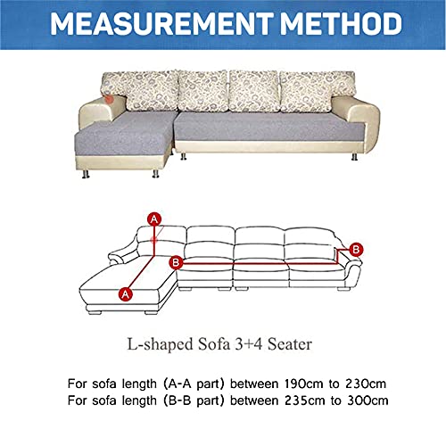 Checks Stretch Sofa Slipcover, Thick Sectional Couch Covers Elastic Bottom Removable L-Shaped Sofa Covers for Pets Cat Dog-Blue A-3 Seater+4 Seater