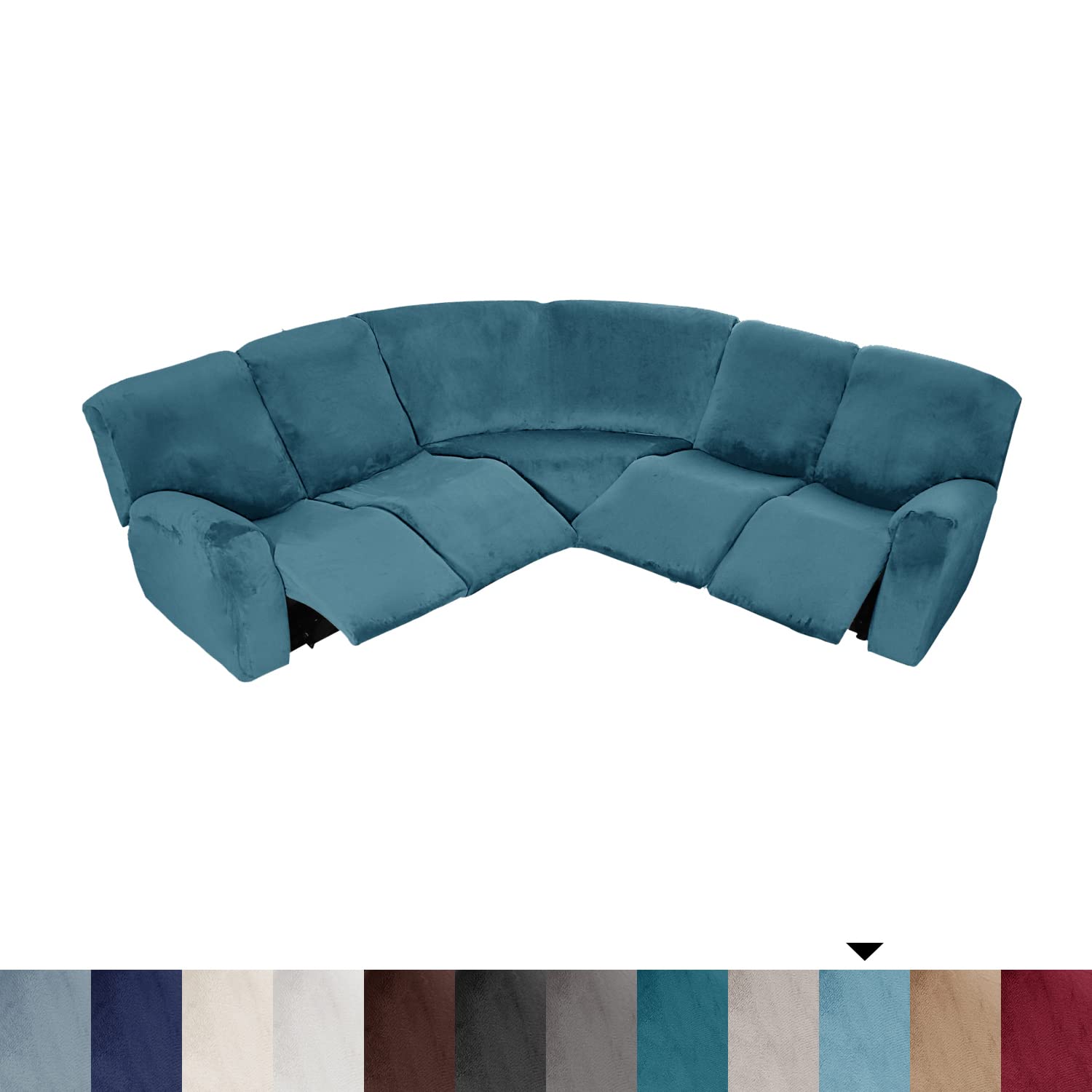 ele ELEOPTION 5 Seater Sectional Recliner Cover, 7-Pieces Recliner Sofa Covers, Corner Reclining Sofa L-Shaped Sectional Couch Slipcovers Furniture Protector Thick Soft Washable(Peacock Blue)