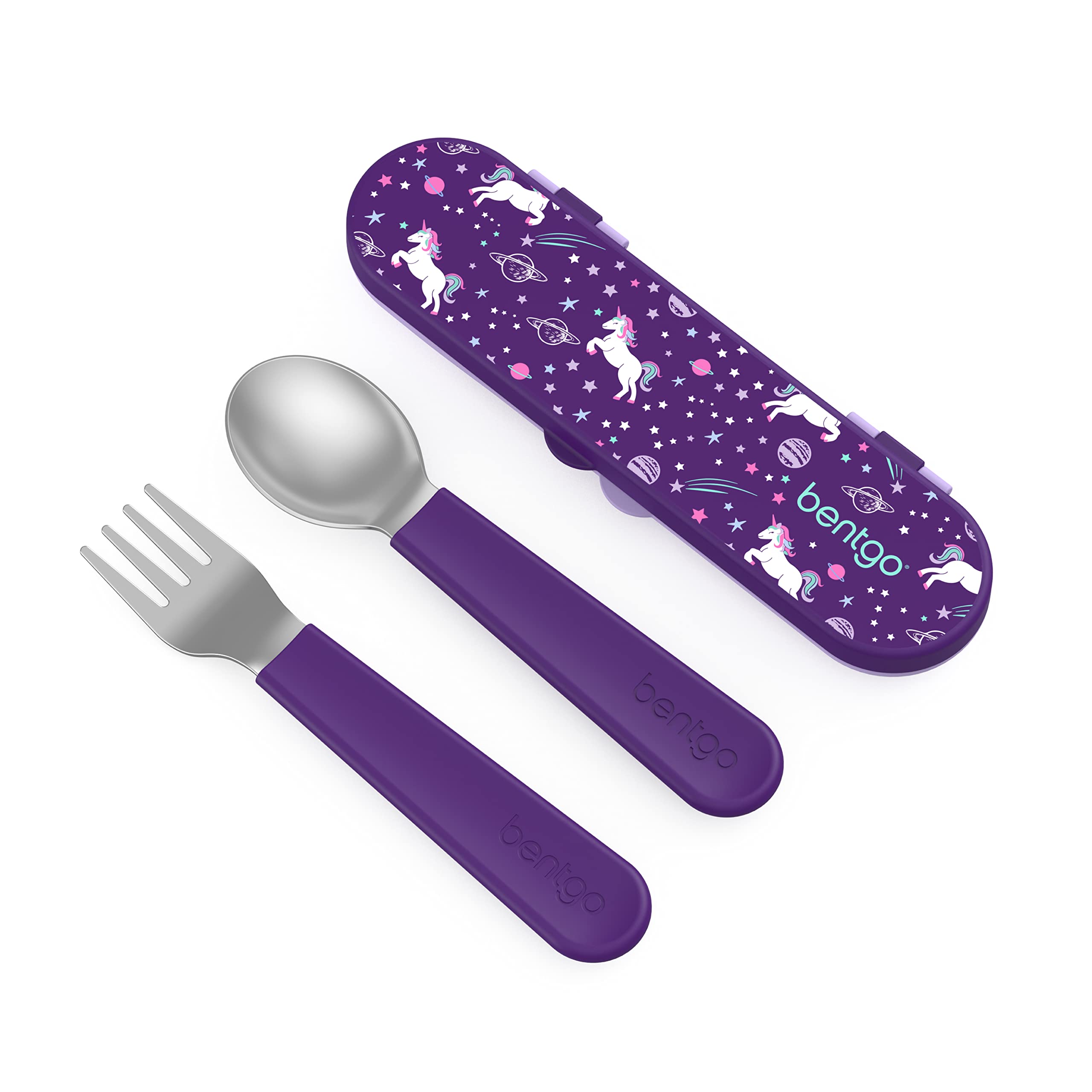 Bentgo® Kids Stainless Steel Prints Lunch Box Set With Reusable Stainless Steel Utensils (Unicorn)