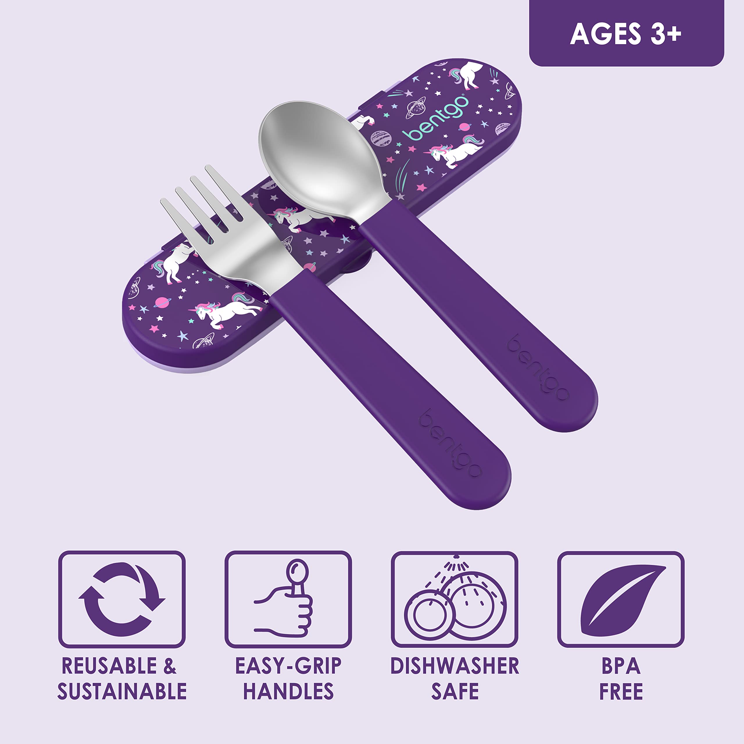 Bentgo® Kids Stainless Steel Prints Lunch Box Set With Reusable Stainless Steel Utensils (Unicorn)