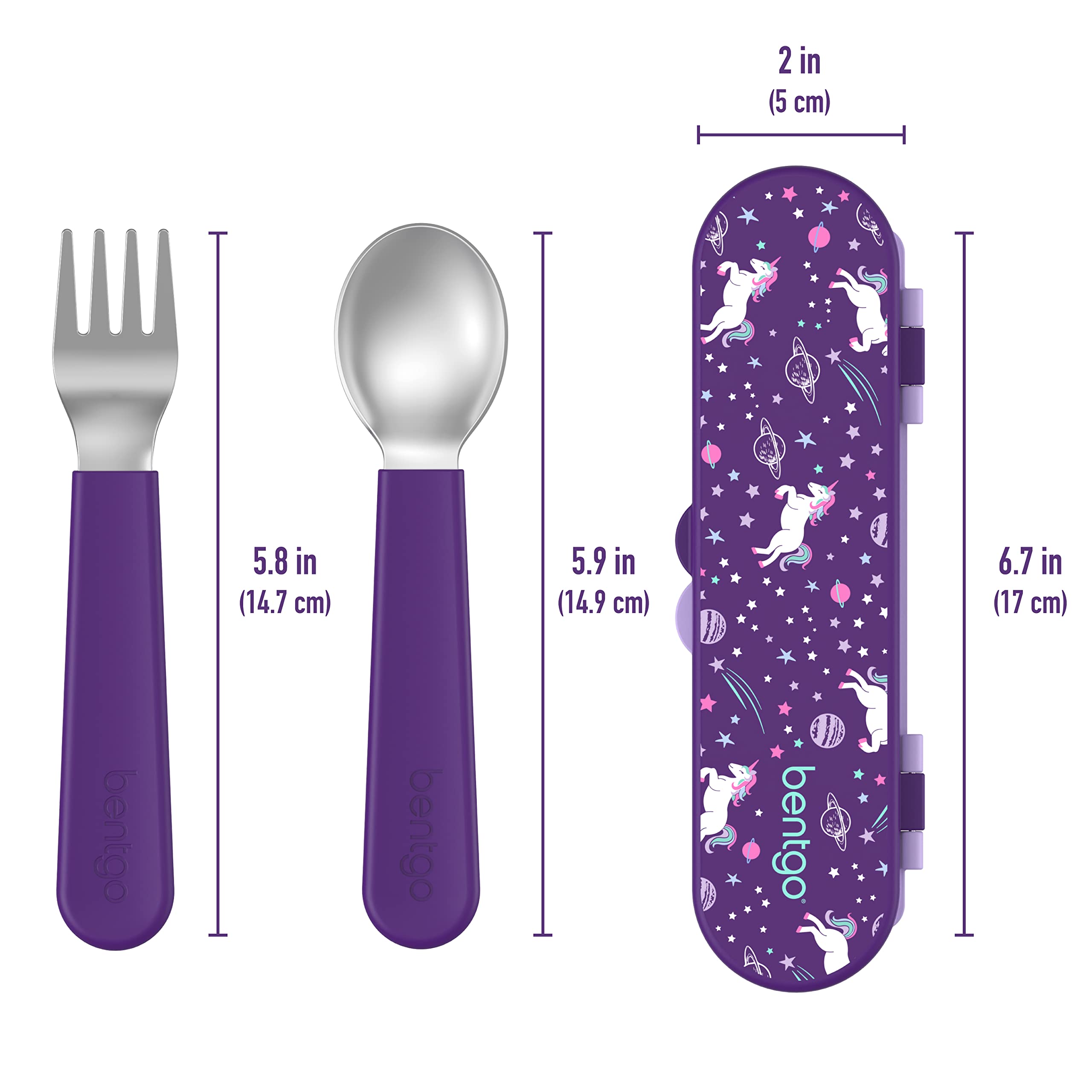 Bentgo® Kids Stainless Steel Prints Lunch Box Set With Reusable Stainless Steel Utensils (Unicorn)