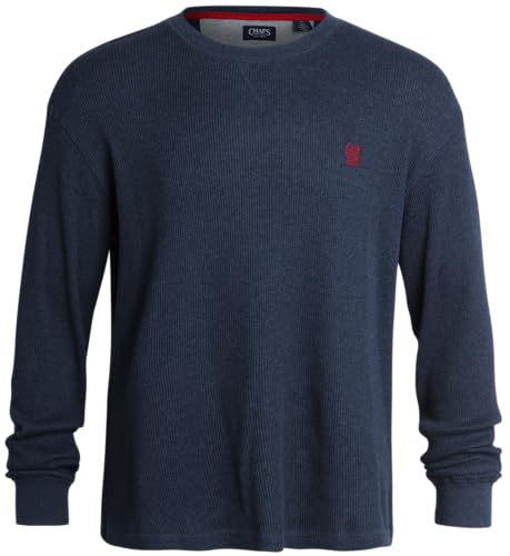 Chaps Men's Long Sleeve Shirt – 2 Pack Casual Thermal Crewneck Shirt - Waffle Knit Shirt for Men (M-XXL), Size Large, Navy/Oatmeal