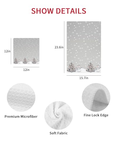 Hokiten Grey Snowman Christmas Waffle Kitchen Towels Dishcloths, Winter Snowflake Xmas Tree Absorbent Dish Towels | Hand Towels for Bathroom/Bar, 12 x 12 Inch, 2 Pcs
