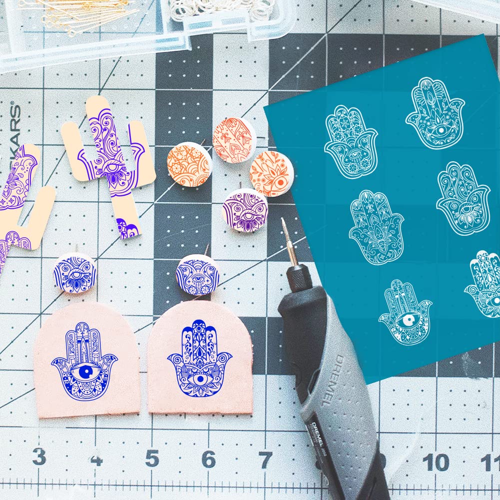 OLYCRAFT 4x5 Inch Hamsa Hand Clay Stencils Hand Silk Stencil Non-Adhesive Silk Screen Stencil Eye Clay Silk Screen Reusable Mesh Transfer for Polymer Clay Jewelry Earring Making