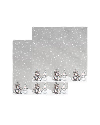 Hokiten Grey Snowman Christmas Waffle Kitchen Towels Dishcloths, Winter Snowflake Xmas Tree Absorbent Dish Towels | Hand Towels for Bathroom/Bar, 12 x 12 Inch, 2 Pcs