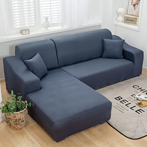 DuANgu Stretch Sofa Cover L Shape Sofa Slipcovers Washable Couch Covers Stylish Universal Furniture Protector for Kids -Blue-4 Seater+4 Seater