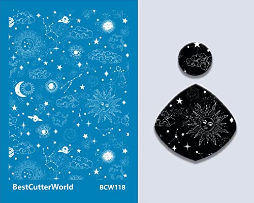 EZILLION 6PCS Silk Screen Stencil for Polymer Clay - Universal,Star,Sun,Moon Style Polymer Clay Silkscreen,Clay Earring Silkscreen Tools,Polymer Clay Kits