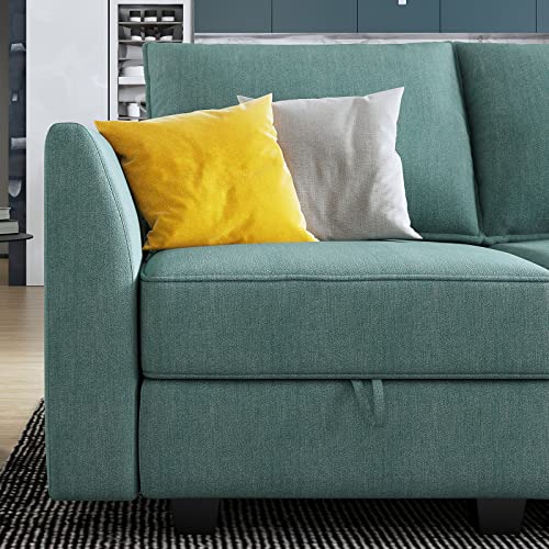 HONBAY 102'' Modular Sofa Couch Upholstered Fabric Sofa with Storage Seats 4 Piece Sofa for Living Room, Aqua Blue
