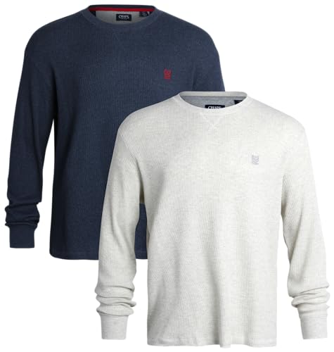 Chaps Men's Long Sleeve Shirt – 2 Pack Casual Thermal Crewneck Shirt - Waffle Knit Shirt for Men (M-XXL), Size Large, Navy/Oatmeal