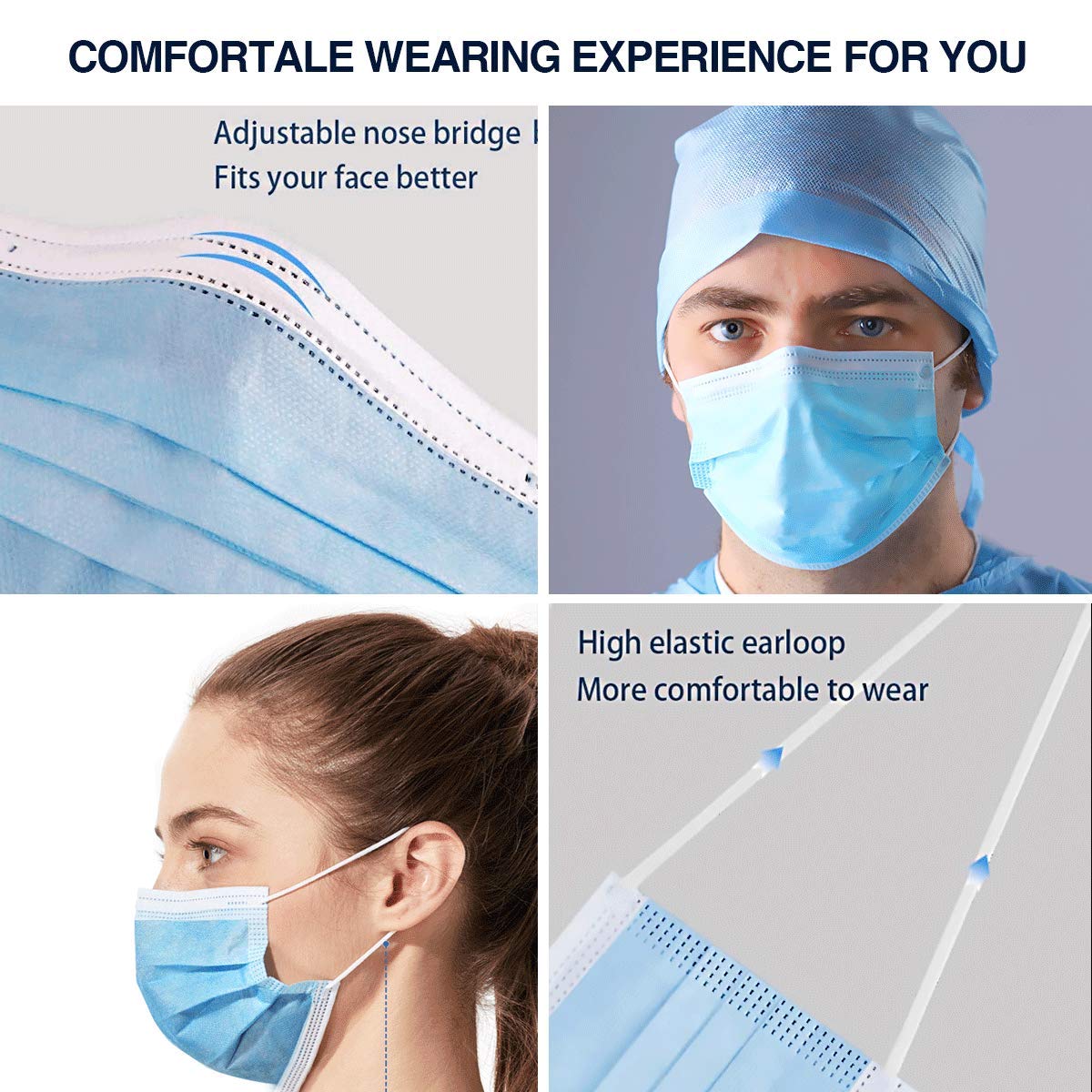 100 Pack Medical Disposable Face Masks for Protection, 3 Layers Safety Face Masks For Adults Daily Use