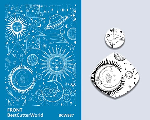 EZILLION 6PCS Silk Screen Stencil for Polymer Clay - Universal,Star,Sun,Moon Style Polymer Clay Silkscreen,Clay Earring Silkscreen Tools,Polymer Clay Kits