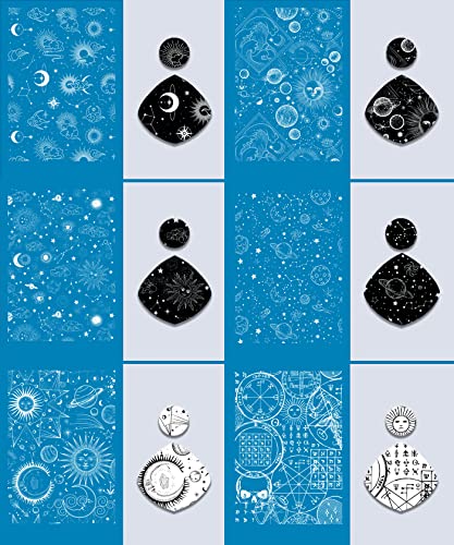 EZILLION 6PCS Silk Screen Stencil for Polymer Clay - Universal,Star,Sun,Moon Style Polymer Clay Silkscreen,Clay Earring Silkscreen Tools,Polymer Clay Kits